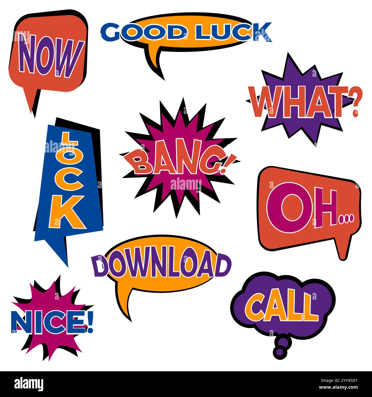 Set of nine cartoon comic balloon speech bubbles in flat style ...