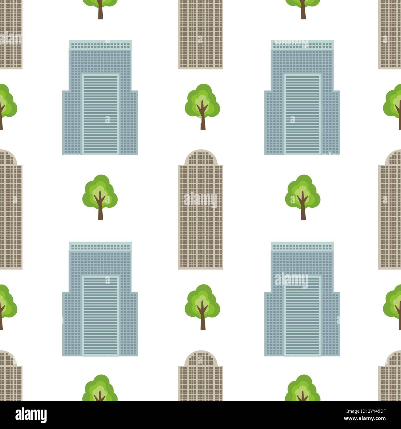 Seamless city background with modern houses and green trees. Vector ...