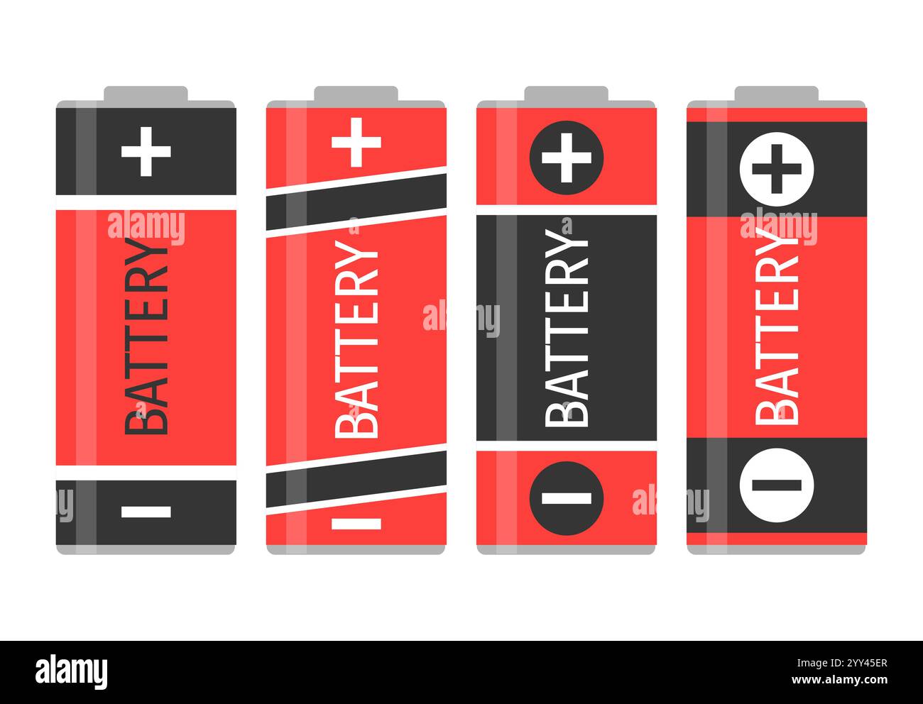 A set of four red batteries. Vector illustration Stock Vector Image ...
