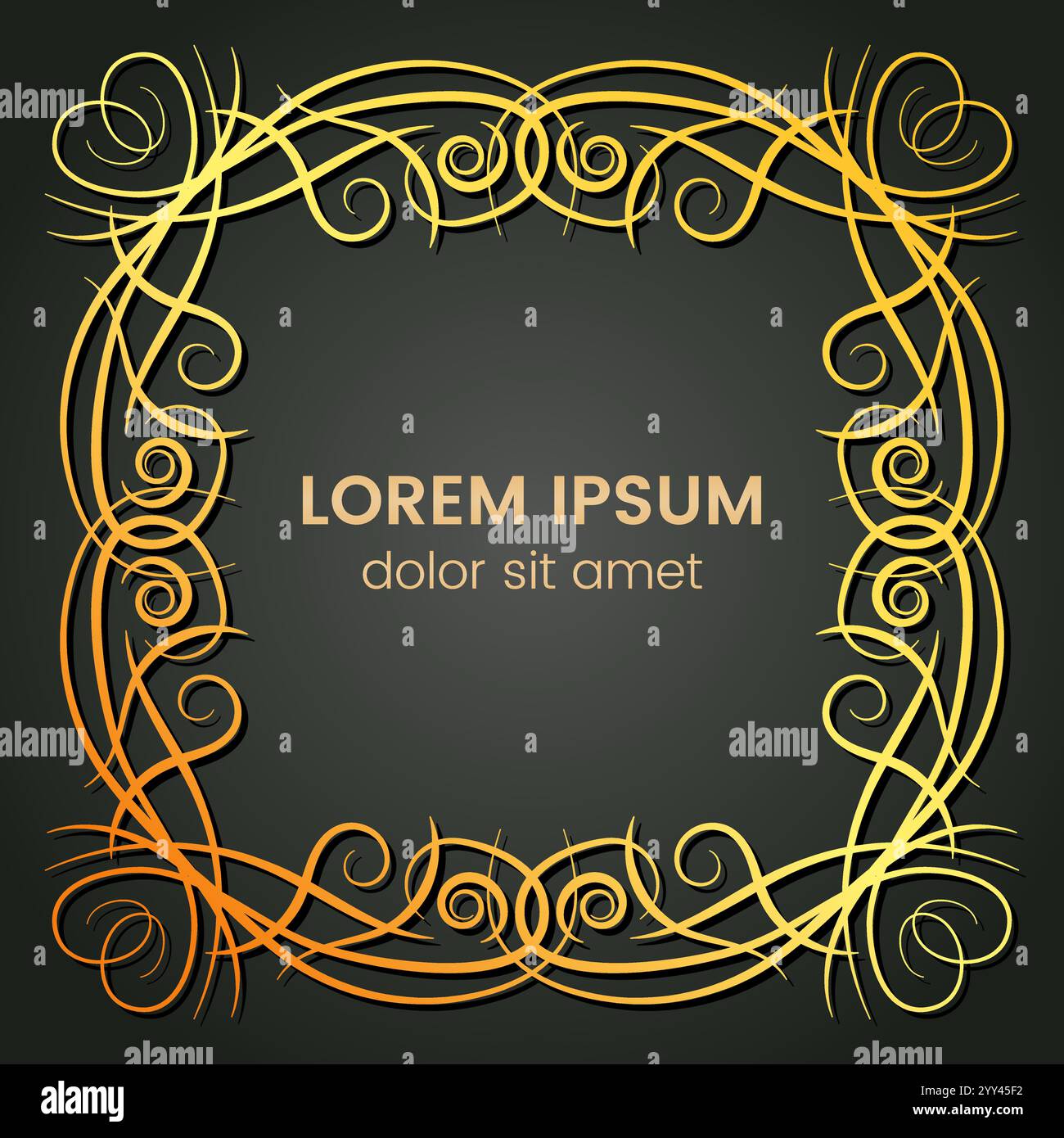 A square golden monogram element on a dark background. Vector ...