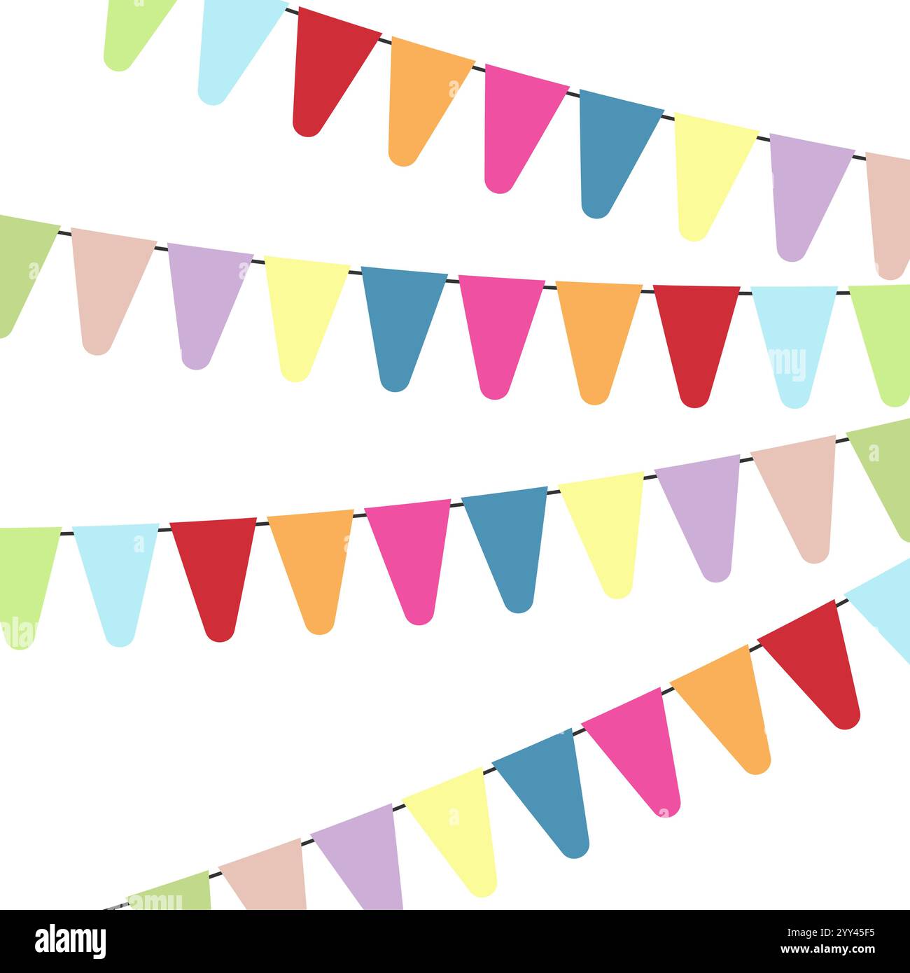 Colorful flags and bunting garlands for decoration. Decor elements with various patterns. Vector ...
