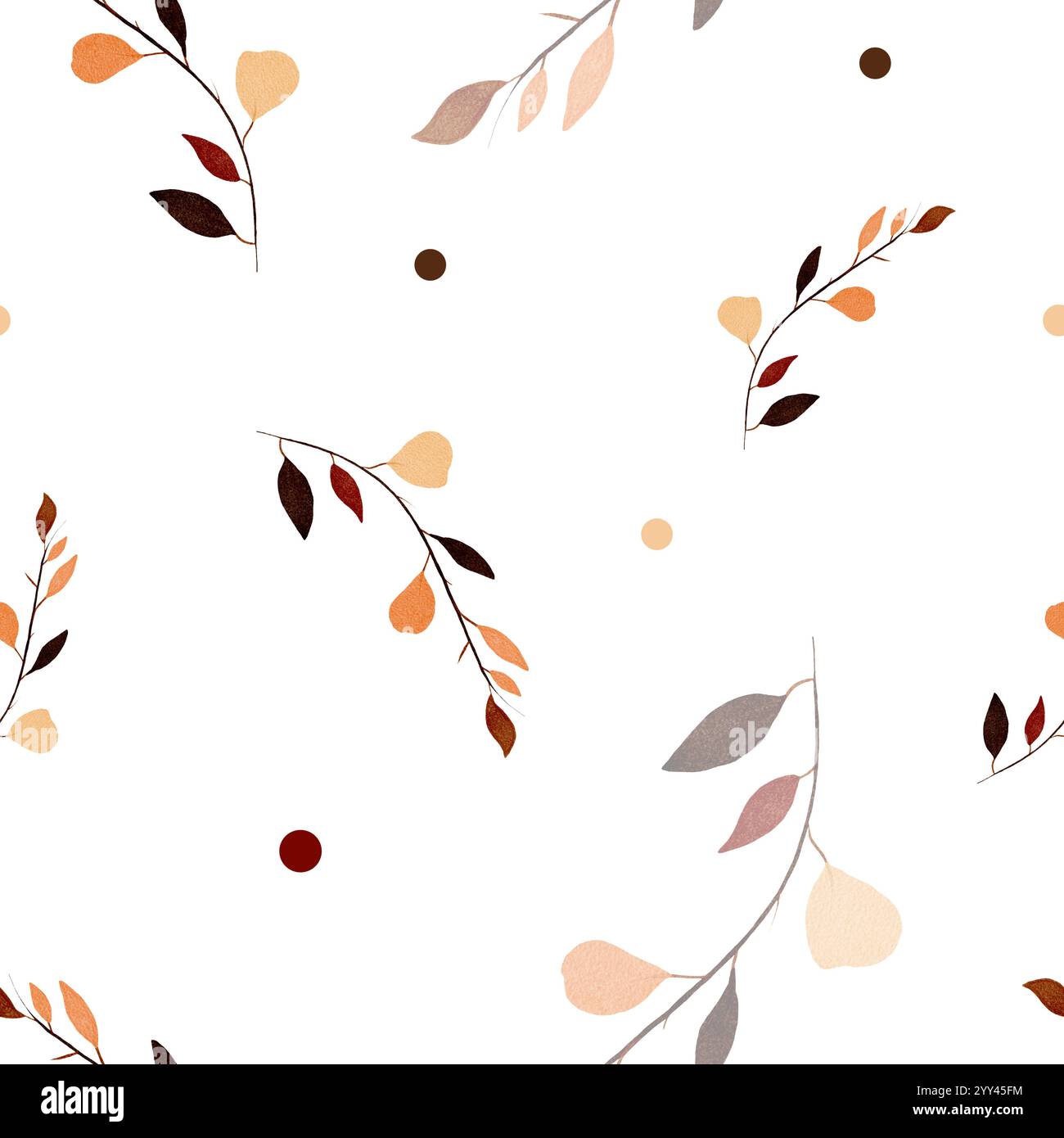 Seamess Pattern. Dry twigs and autumn petals. Repeating pattern hand ...