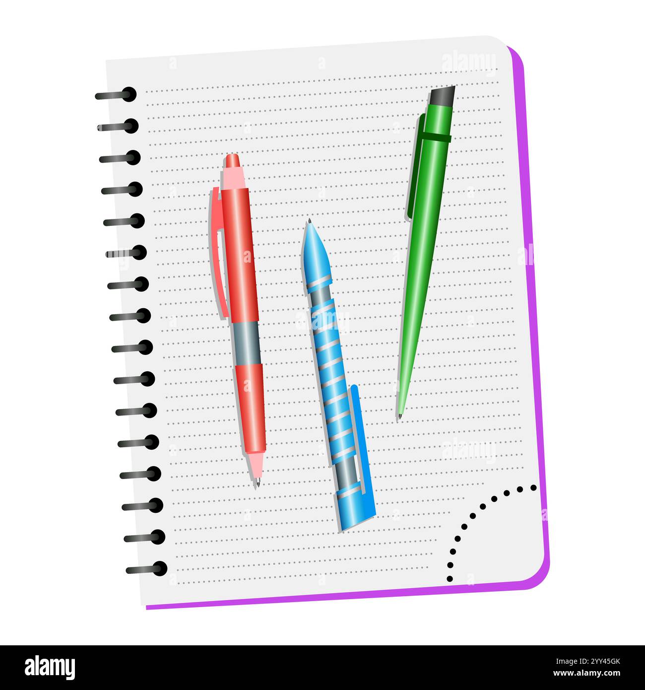 Notebook and three pens on a white background Stock Vector Image & Art ...