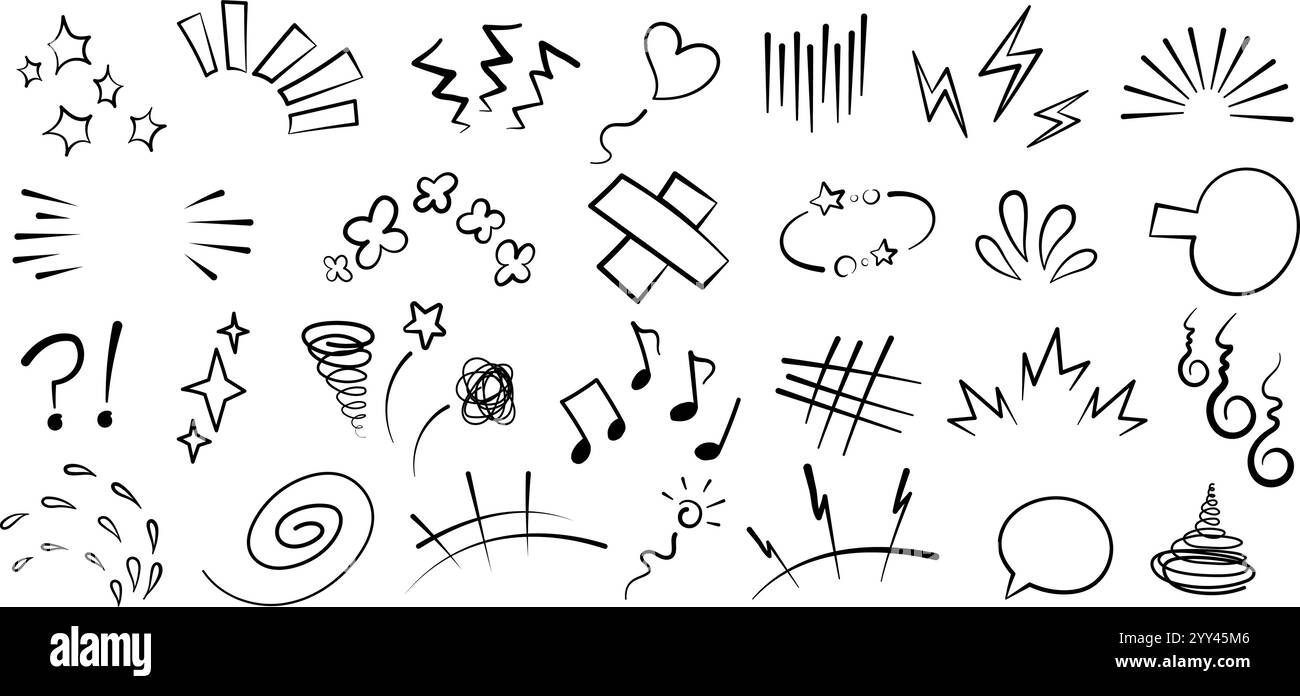 Manga or anime comic emoticon element graphic effects hand drawn doodle ...