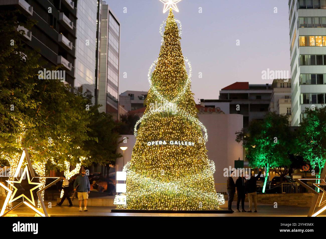 Beirut, Lebanon. 18th Dec, 2024. A Christmas tree is seen in downtown ...