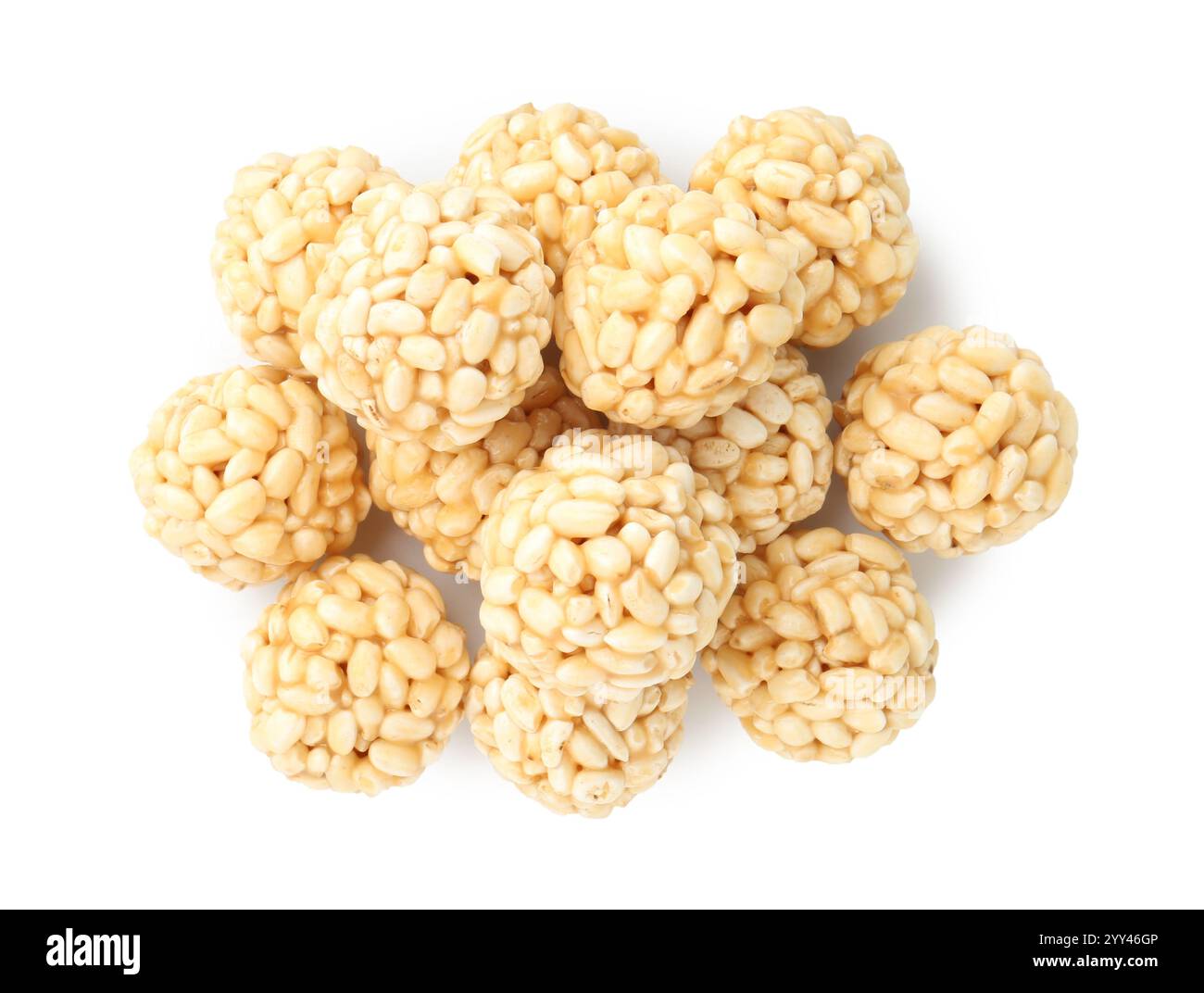 Delicious puffed rice balls isolated on white, top view Stock Photo - Alamy