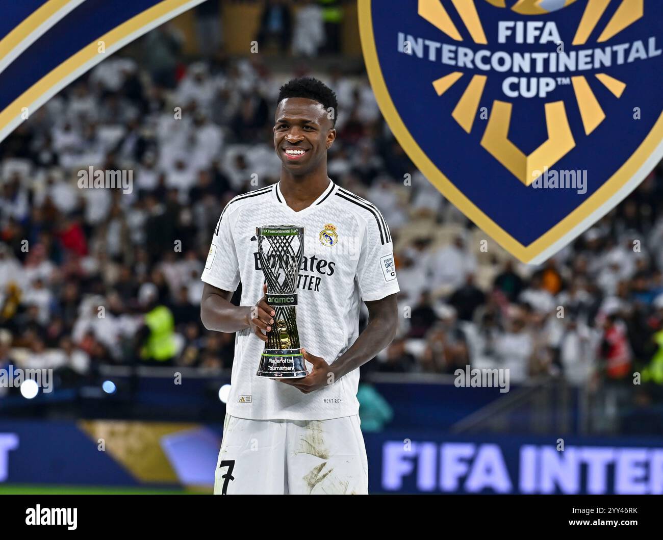 Lusail, Qatar. 18th Dec, 2024. Vinicius Junior of Real Madrid poses ...