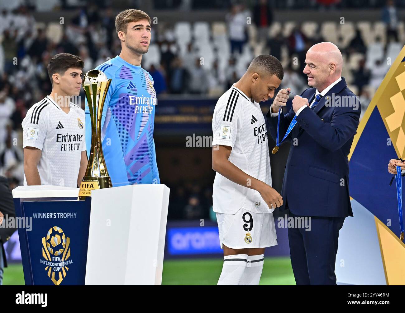 Lusail, Qatar. 18th Dec, 2024. FIFA President Gianni Infantino (1st R ...