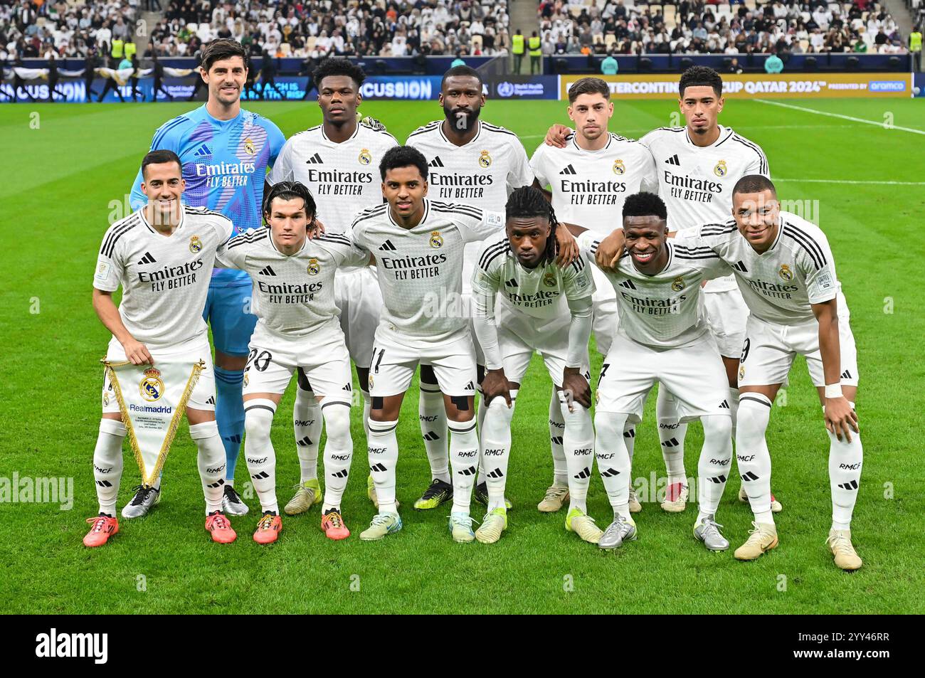 Lusail, Qatar. 18th Dec, 2024. Starters of Real Madrid pose for photos ...