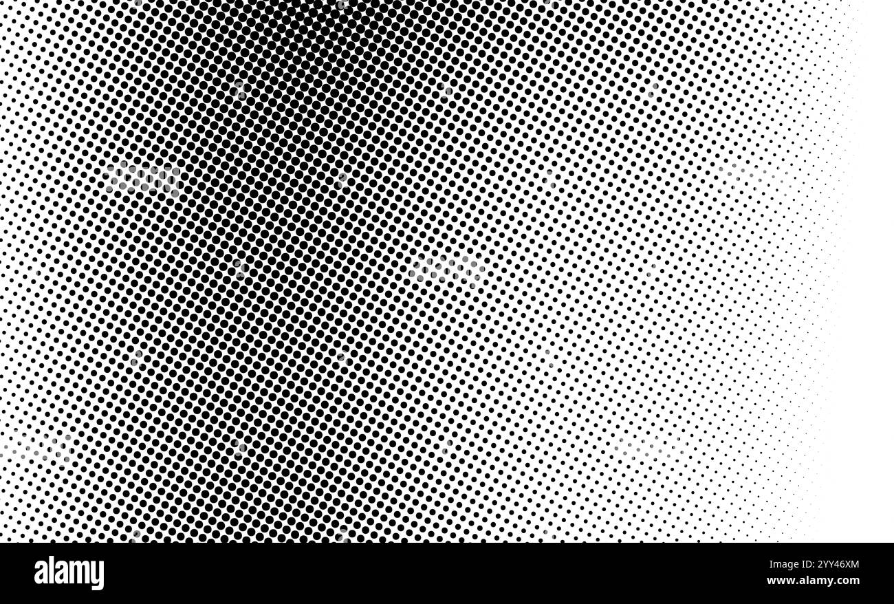 Diagonal halftone pattern with black dots creating a gradient effect on a white background ...