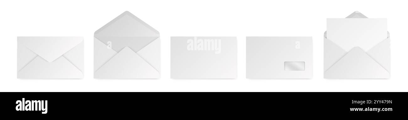 White envelopes in different positions. Realistic vector folded and ...
