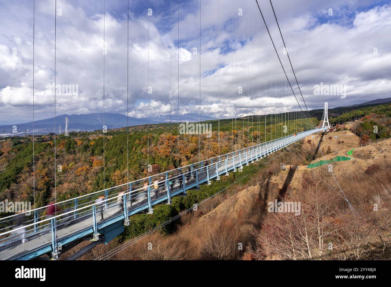 View of the Mishima Skywalk Bridge, the longest foot suspension bridge ...