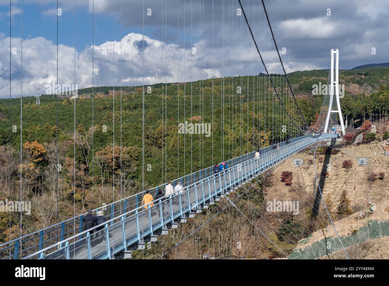 View of the Mishima Skywalk Bridge, the longest foot suspension bridge ...