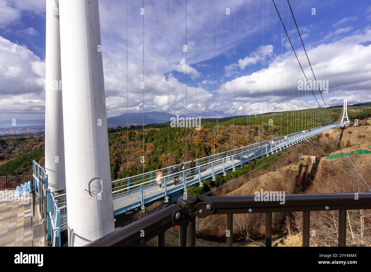 View of the Mishima Skywalk Bridge, the longest foot suspension bridge ...