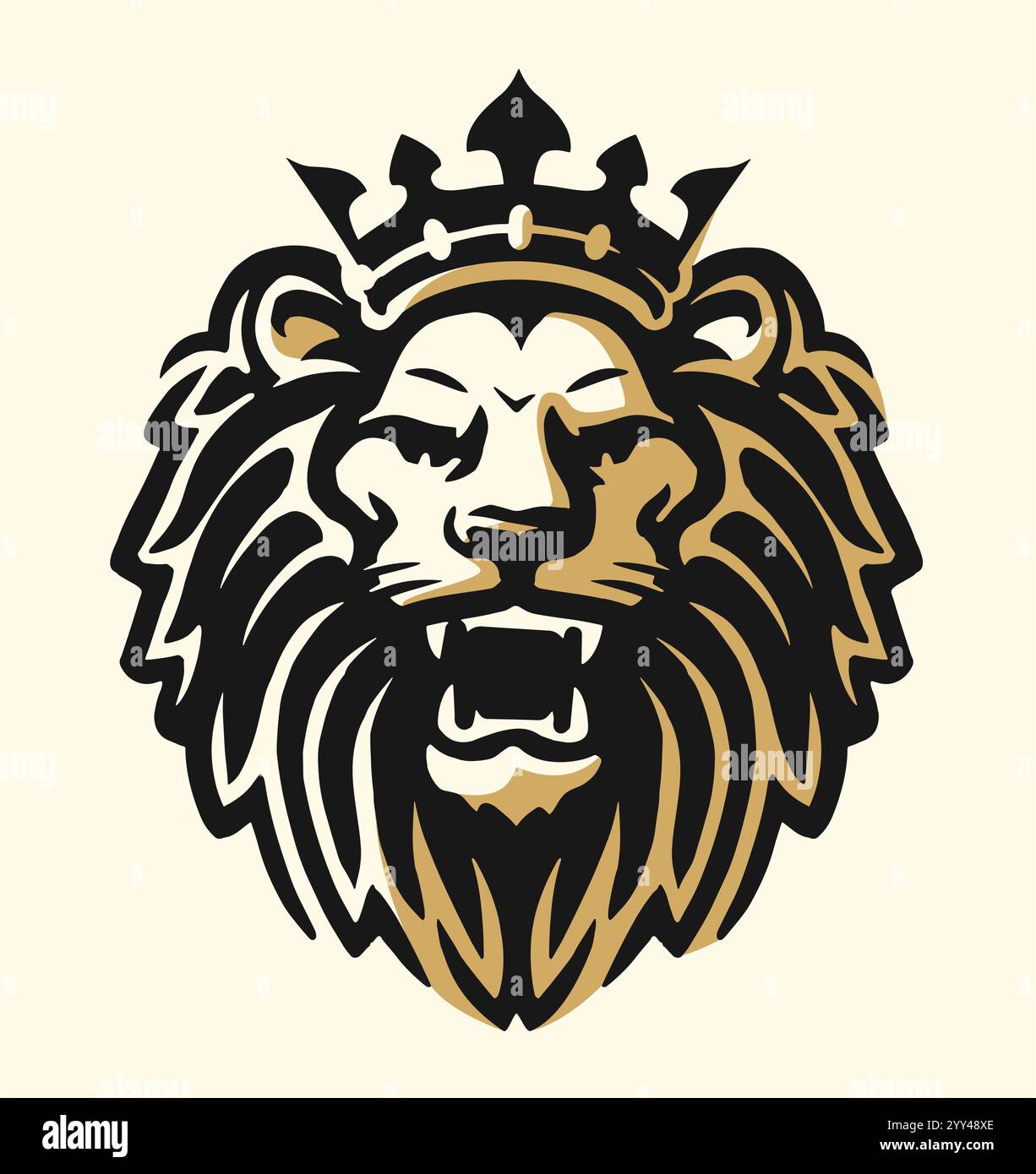 Fierce lion with its mouth open and bared fangs. Royal symbol, king ...