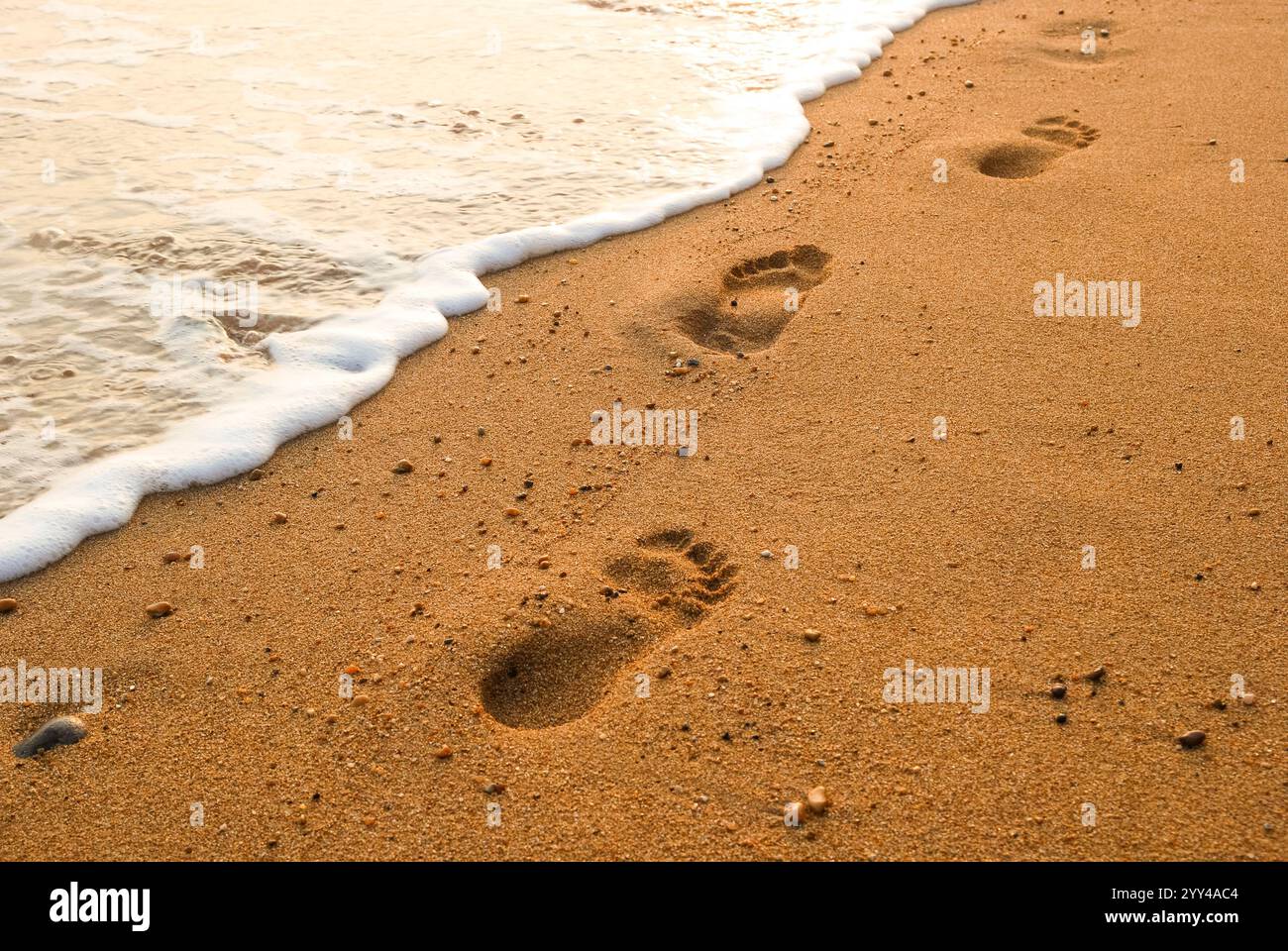 Footprints in sand along shoreline Stock Photo - Alamy