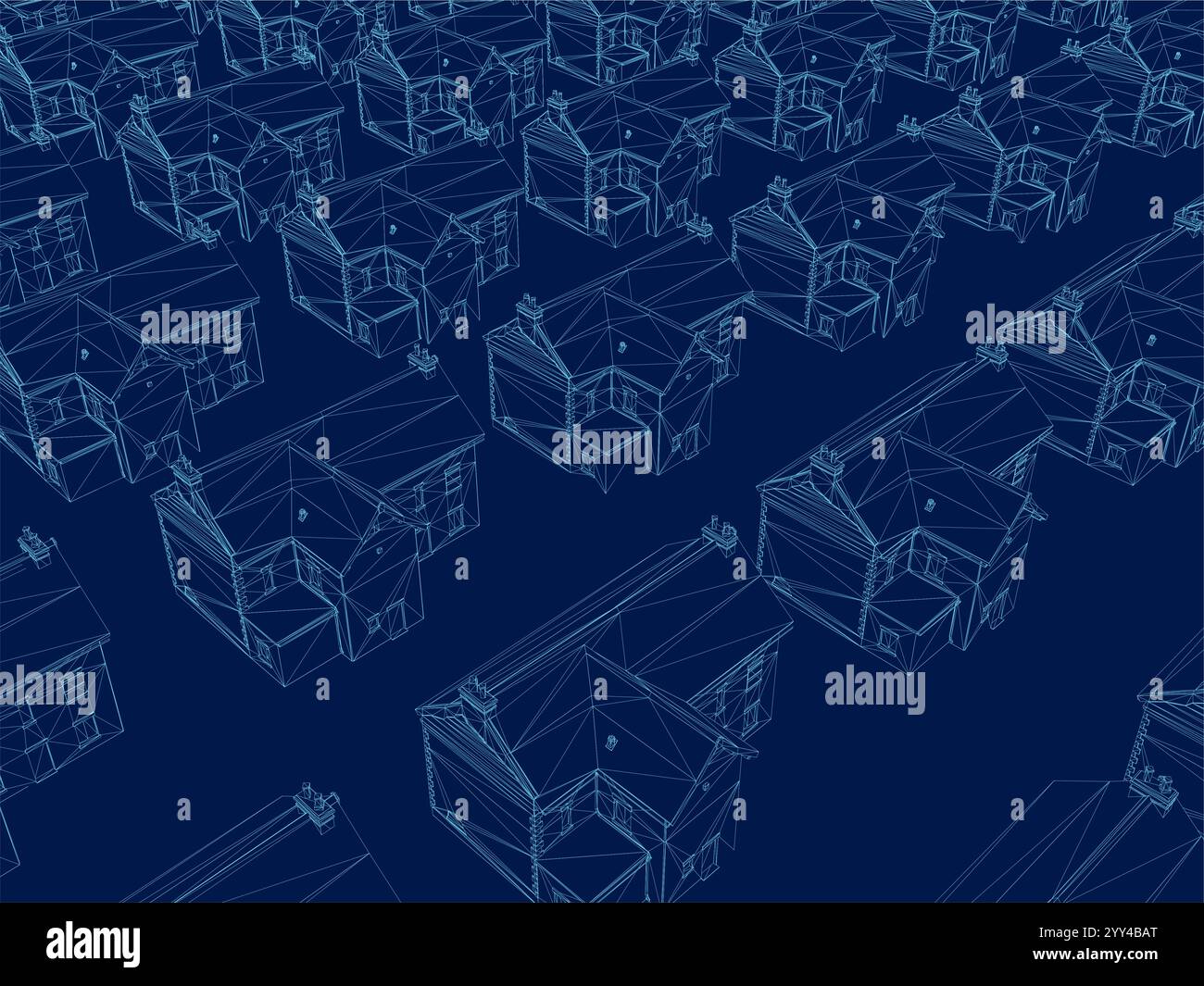 Background with wireframe houses. City, town, village landscape ...