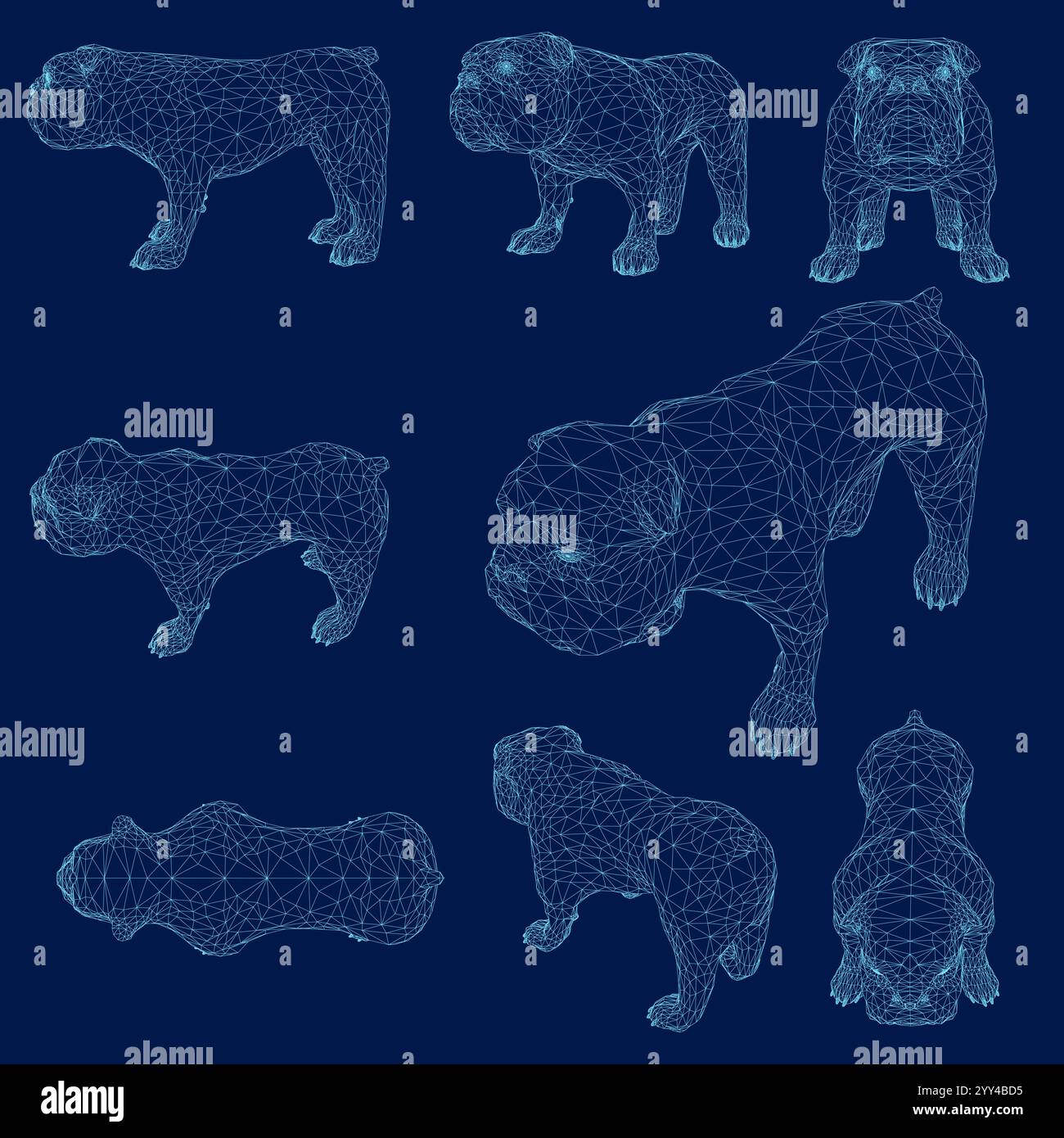 Wireframe set bulldog vector illustration. Bulldog puppy stand and ...