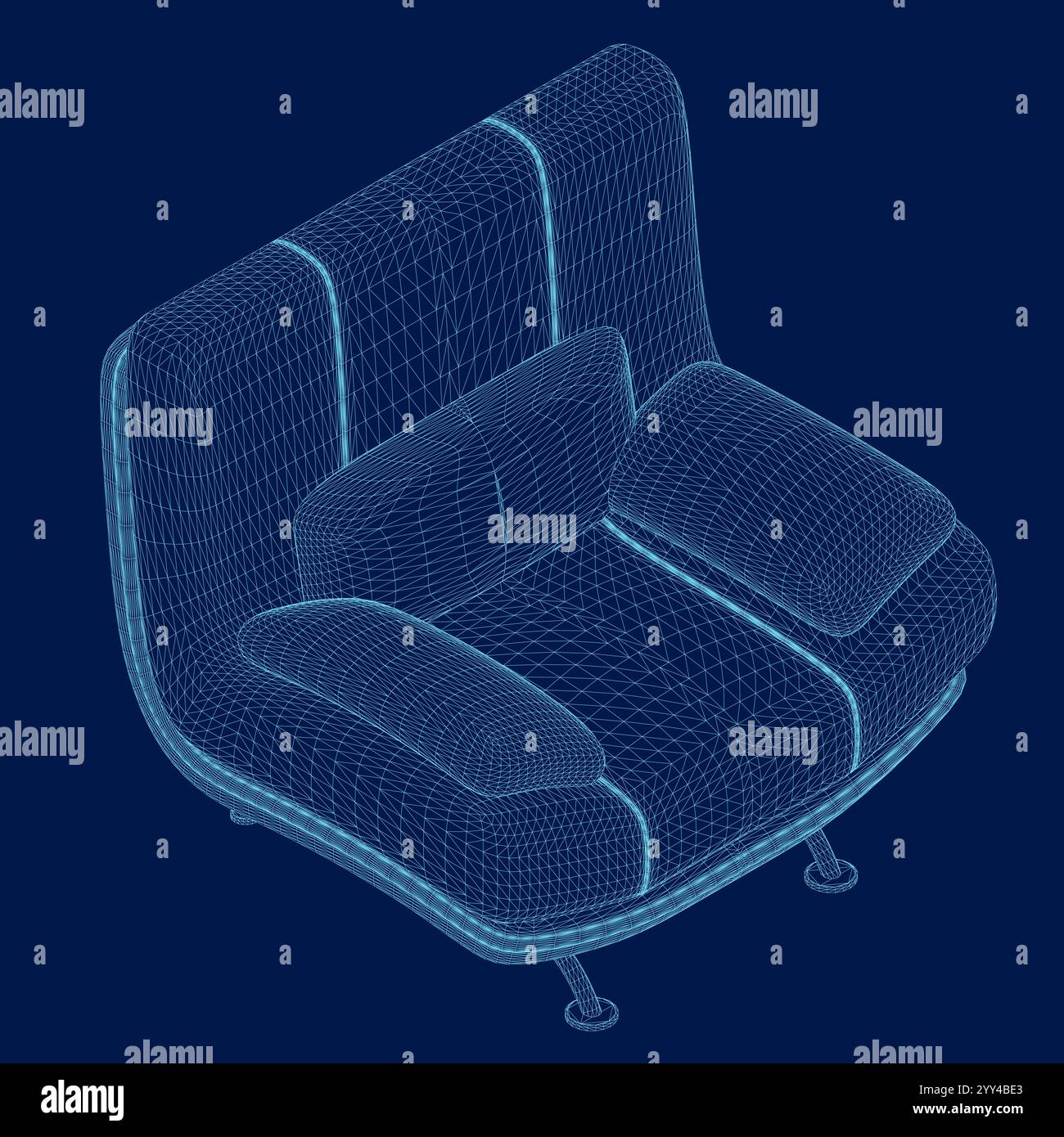 Wireframe furniture armchair vector illustration. Isometric view Stock ...