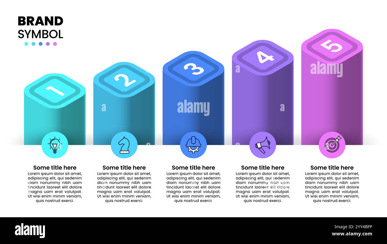 Infographic template with icons and 5 options or steps. Growing columns ...