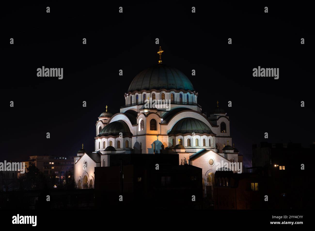 The Cathedral of Saint Sava, largest Orthodox church in world at night ...