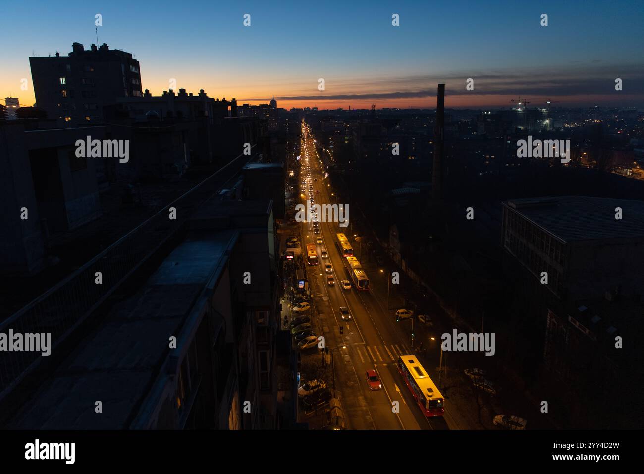 Beautiful rooftop view of Belgrade city residential area architecture ...