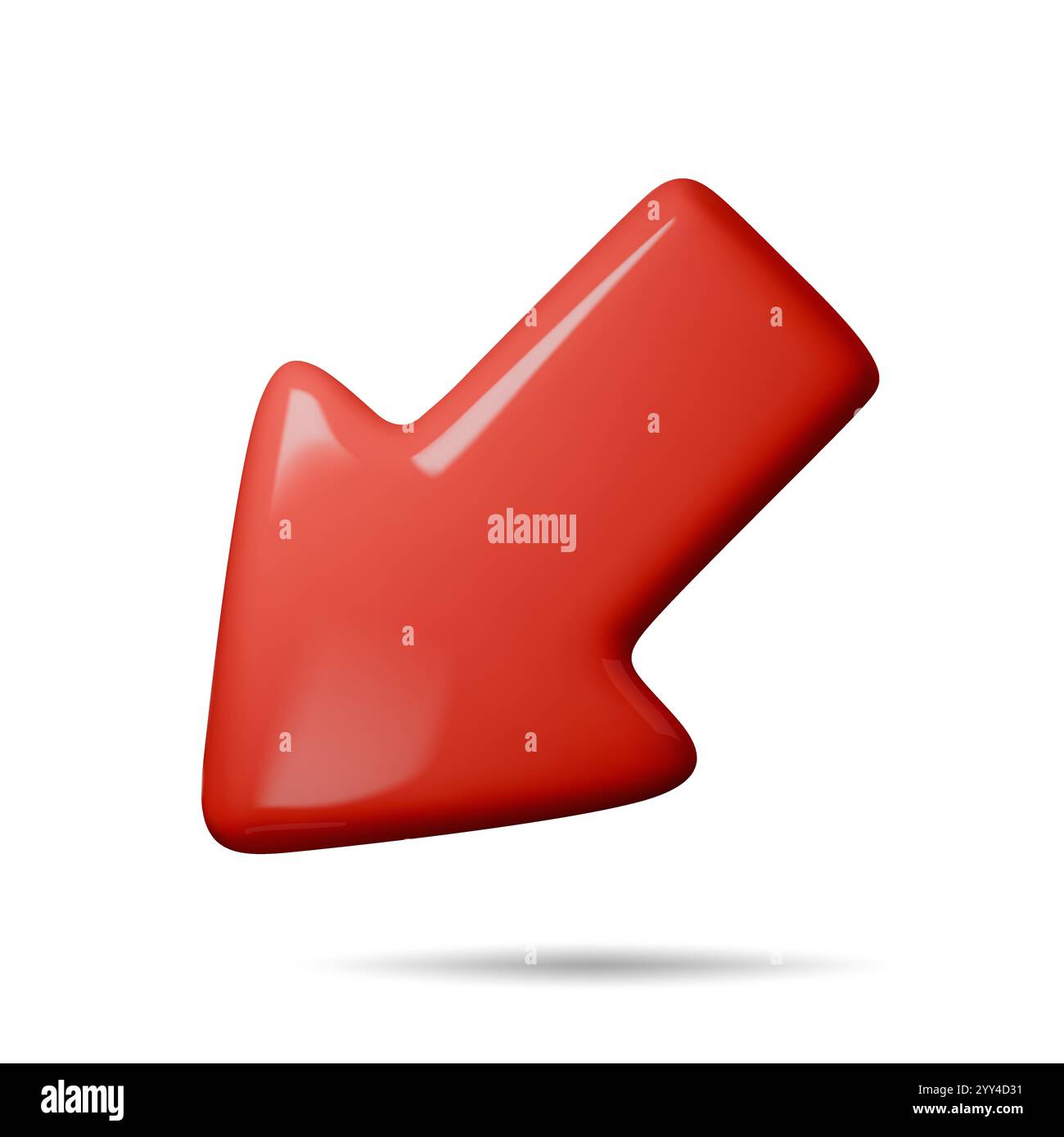 3d Arrow pointing down and sideways red color. Realistic 3d render In minimal style. Icon ...