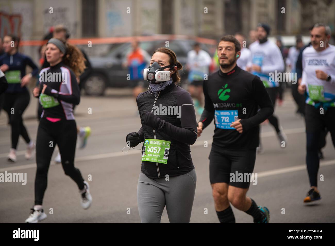 Woman wearing protective gas mask protest becouse of high Air Pollution ...