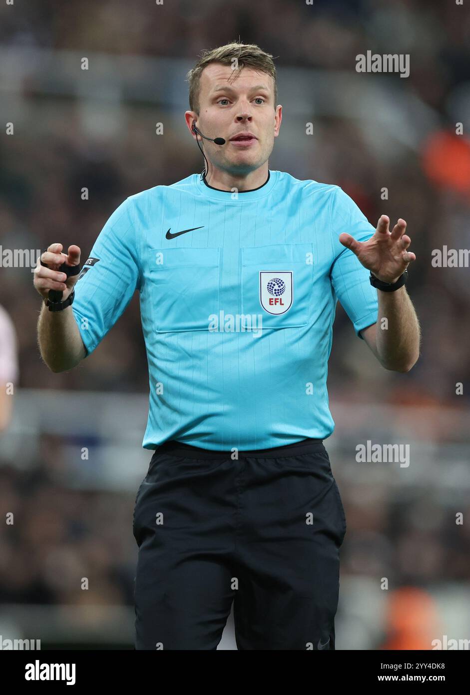 Newcastle Upon Tyne, UK. 18th Dec, 2024. Referee Sam Barrott during the ...