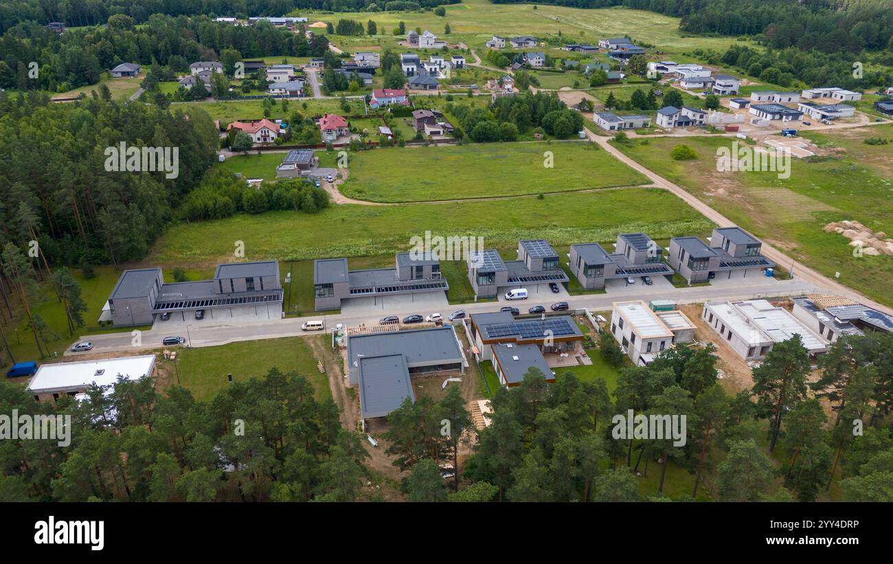 Aerial view of a suburban residential area with modern houses ...