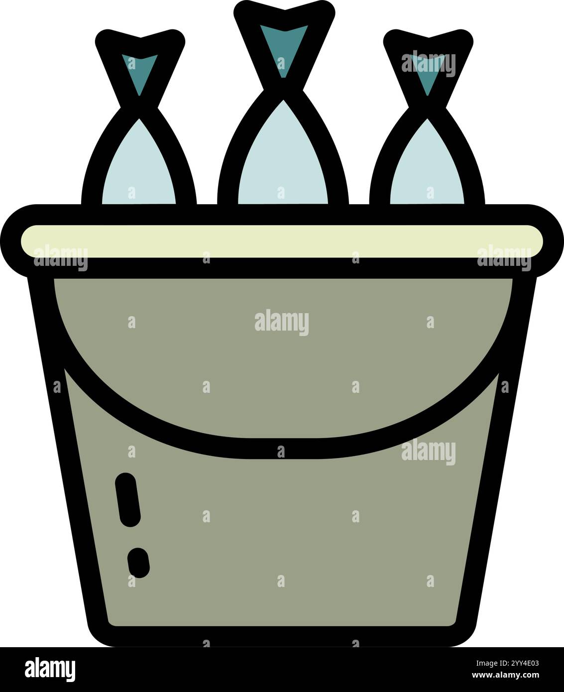 Bucket with fish color icon. Seafood product sign, ocean fish cooking ...