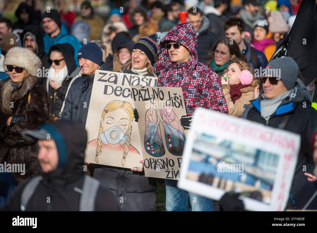 Environmental protests. People with placards and posters on protest ...