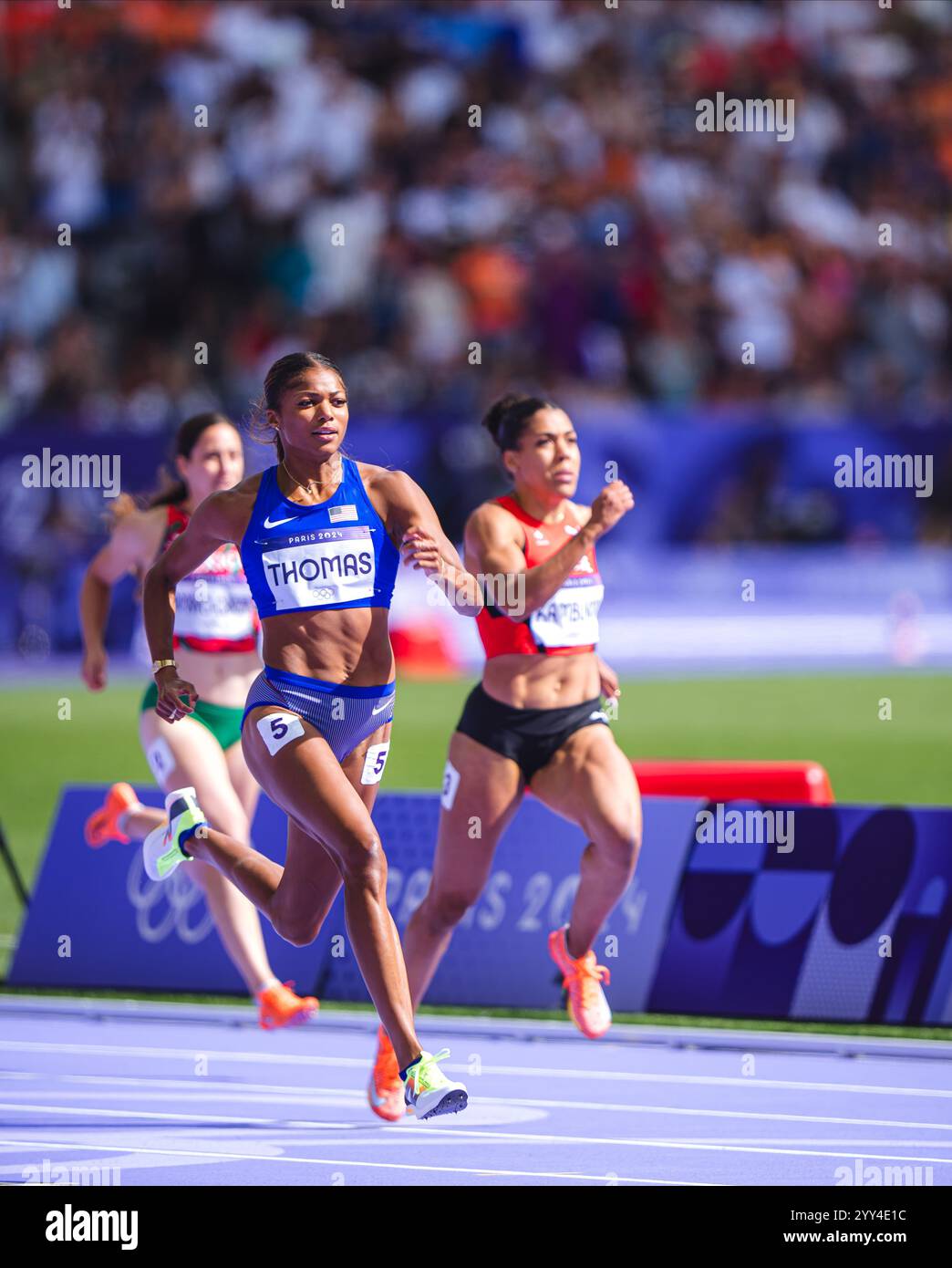 Gabrielle Thomas participating in the 200 meters at the Paris 2024 ...