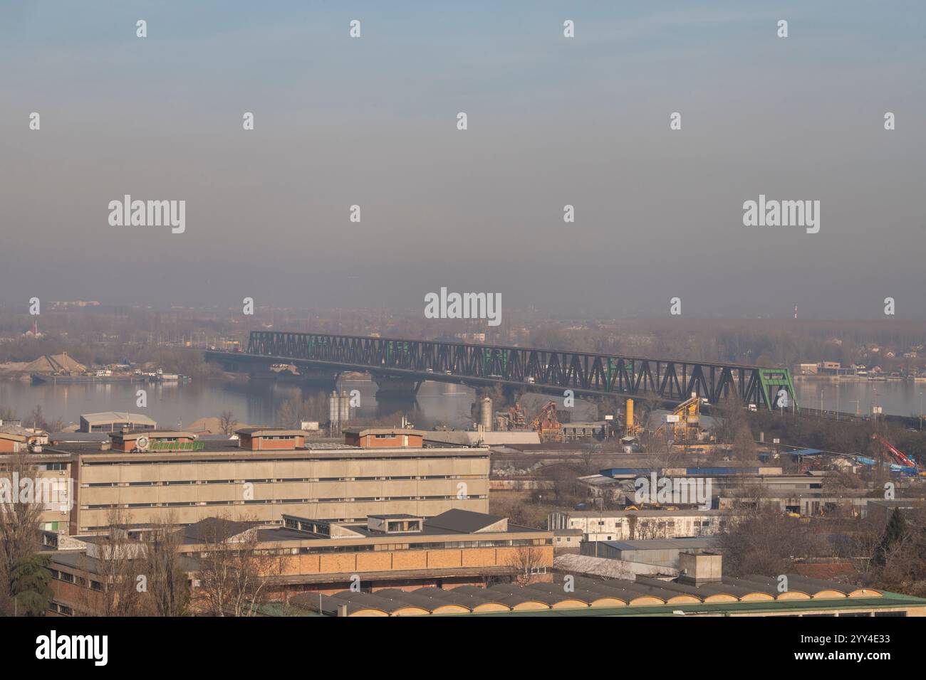 Smog lies over the skyline of Historical architecture of Belgrade city ...