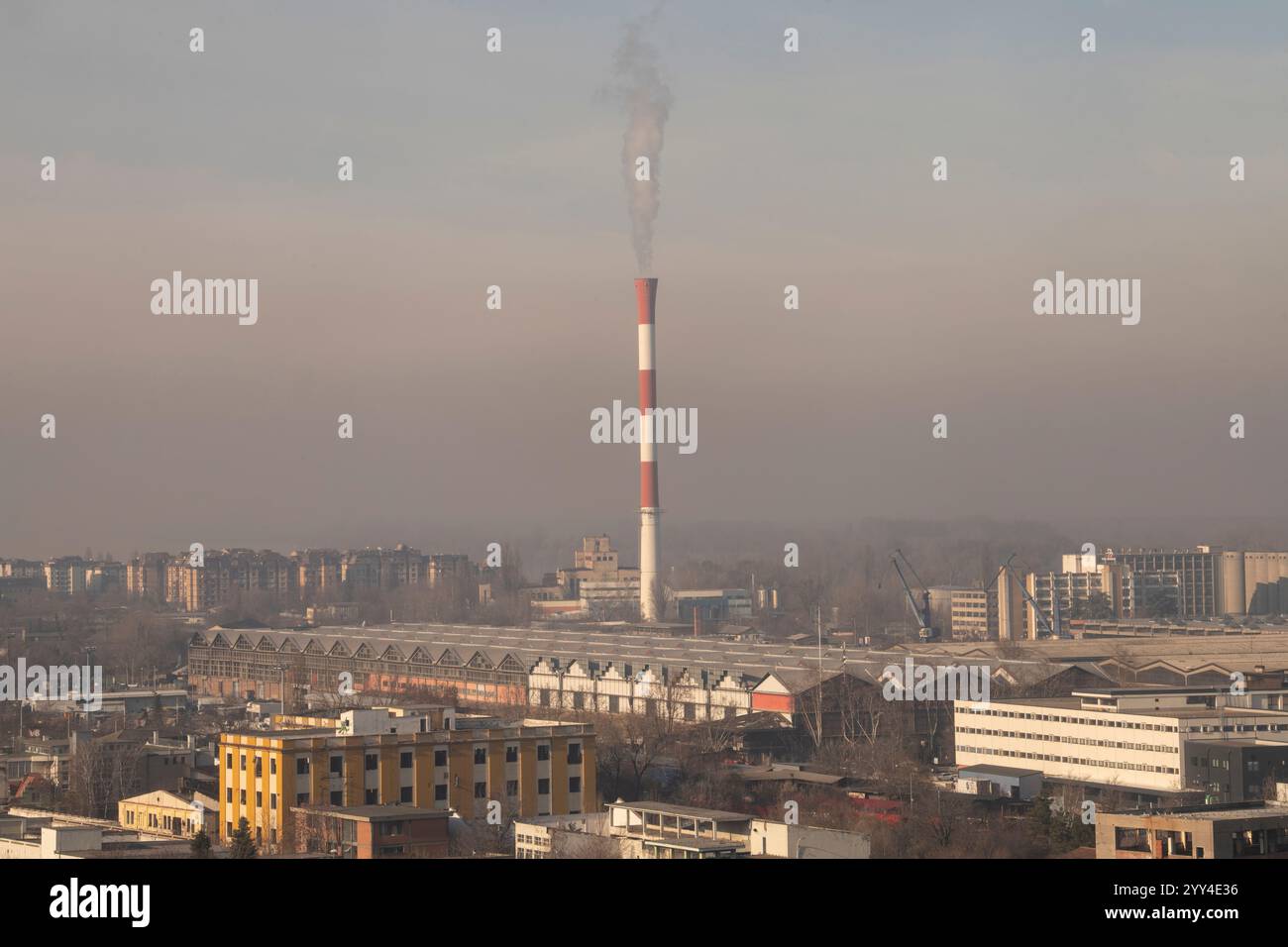 Smog lies over the skyline of Historical architecture of Belgrade city ...