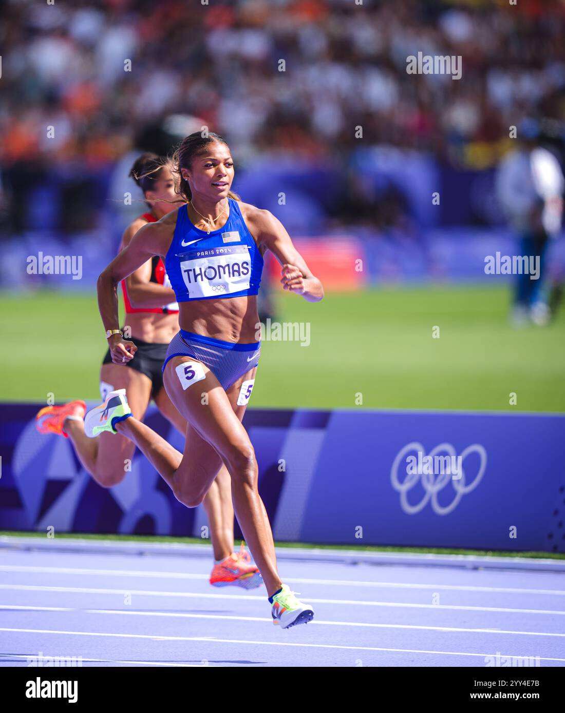 Gabrielle Thomas participating in the 200 meters at the Paris 2024 ...