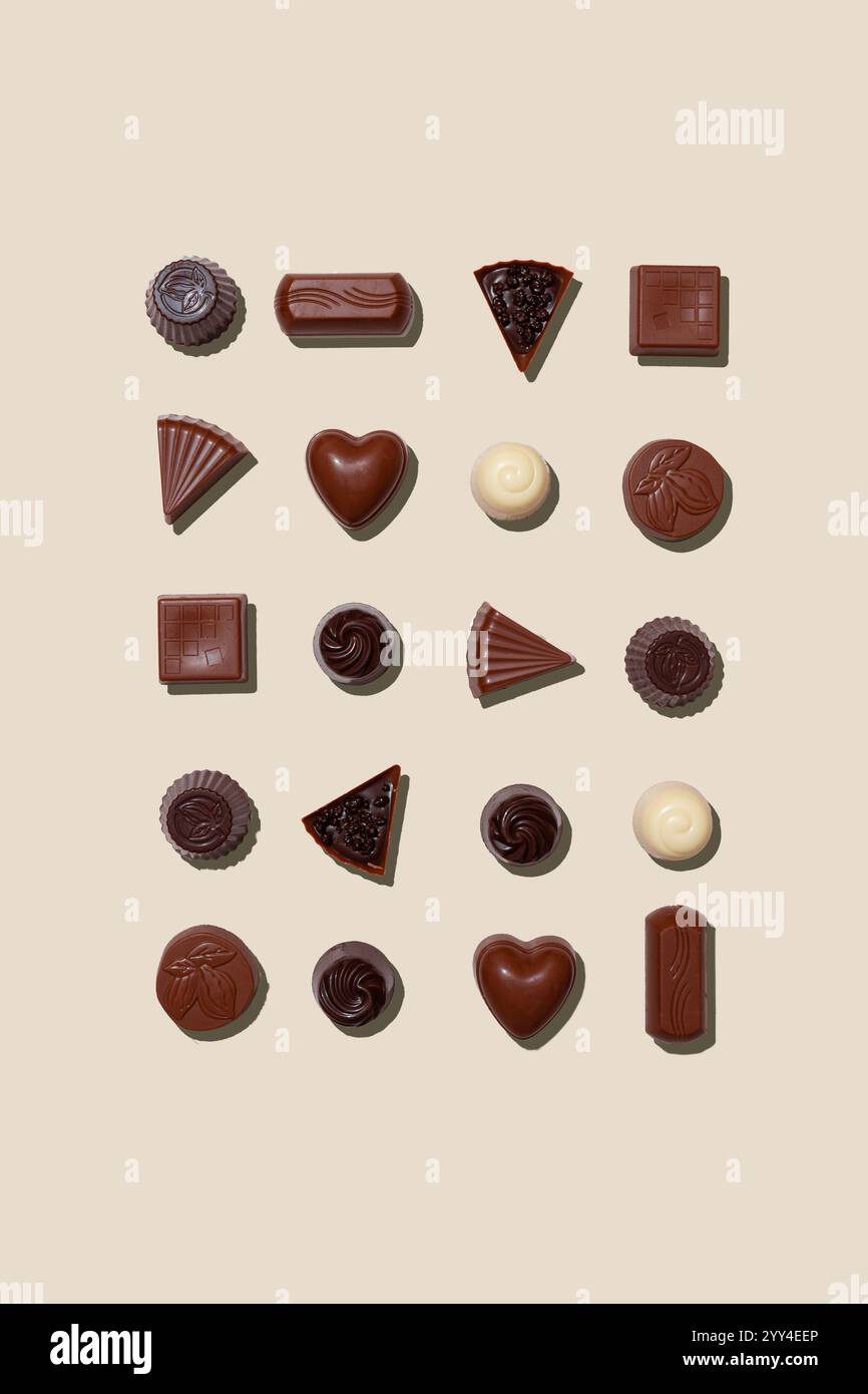 Top view of various chocolate truffles, showcasing diverse shapes and ...