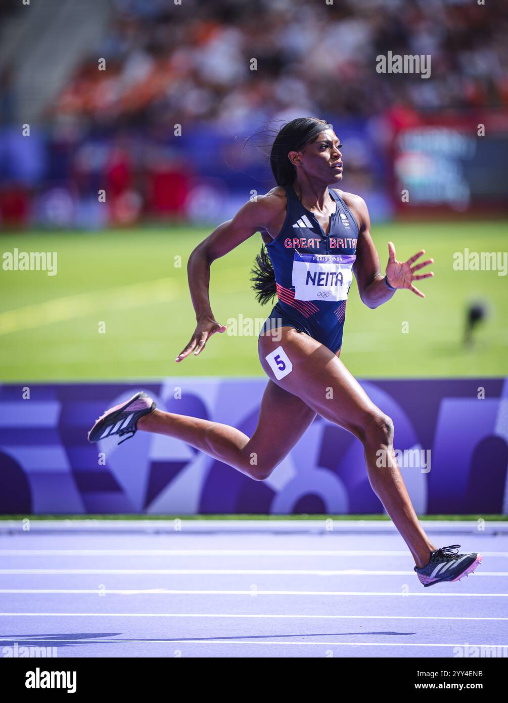 Daryll Neita participating in the 200 meters at the Paris 2024 Olympic ...