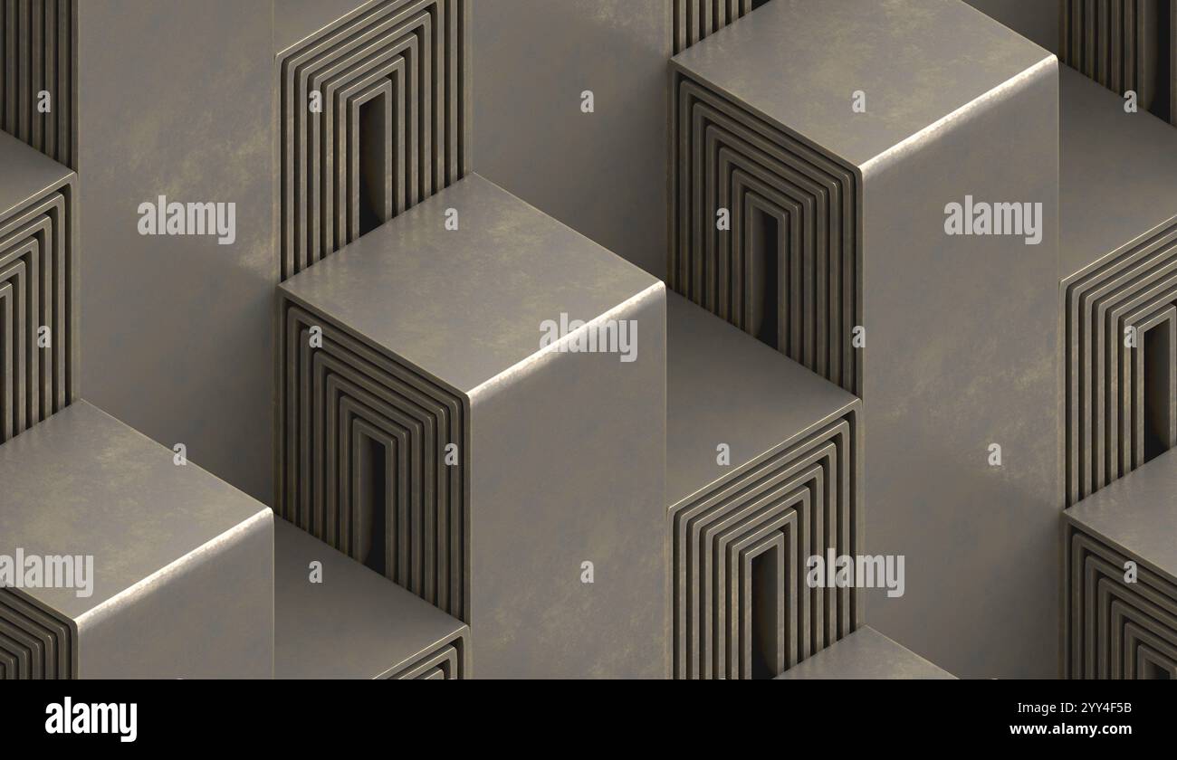 This 3D illustration features a geometric pattern with box stairs ...