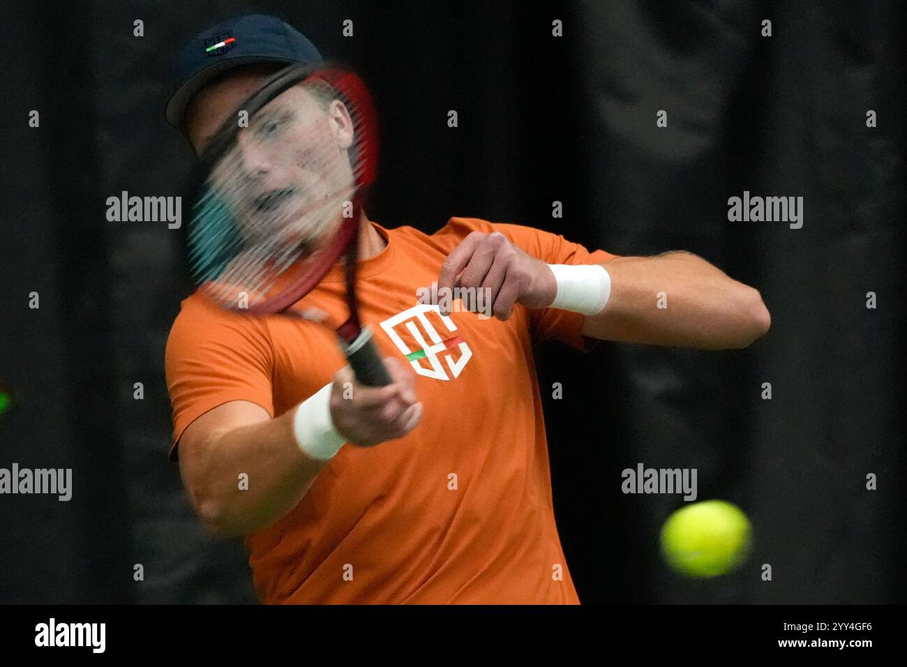 Tennis player Jenson Brooksby practices on the indoor courts at the USTA national campus Tuesday ...