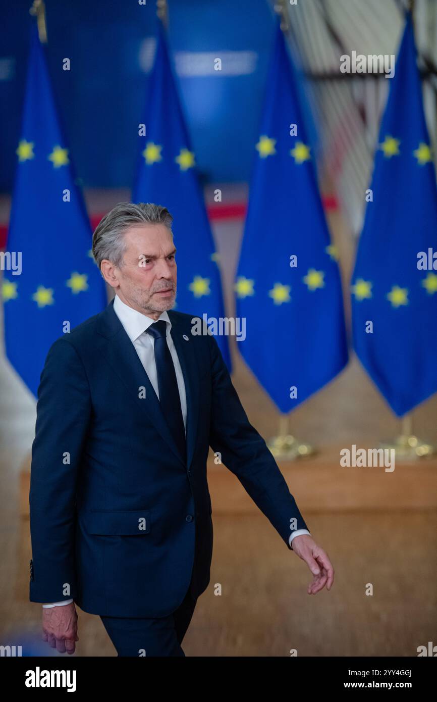 BRUSSELS - Prime Minister Dick Schoof arrives for an EU summit. At the ...