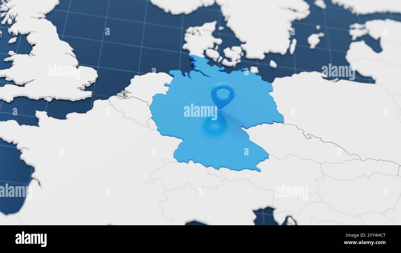 Blue Germany 3d map with pointer pin surrounded with other countries in ...