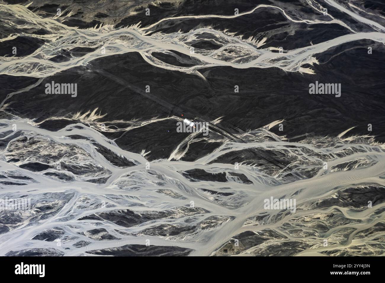 Aerial view showcasing intricate river patterns weaving through Iceland ...