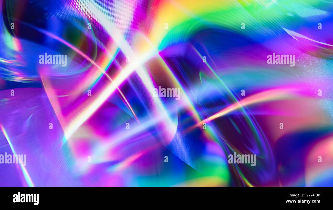 Vibrant 3D neon light refractions dance across the frame, offering a ...