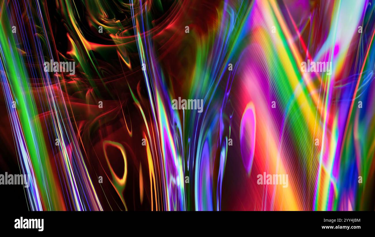 Vibrant 3D neon light refractions swirl in an abstract digital art ...