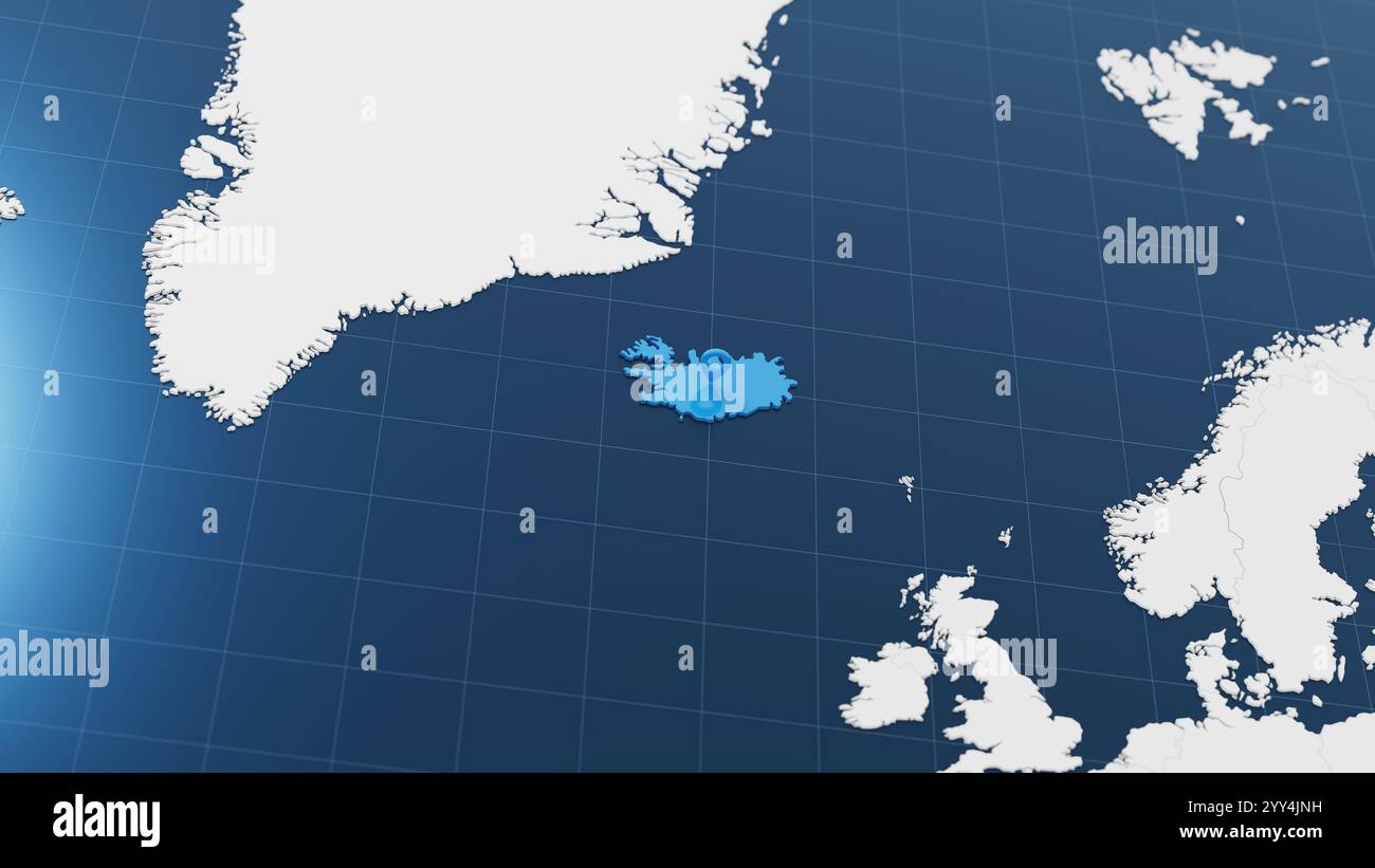 Blue Iceland 3d map with pointer pin surrounded with other countries in ...