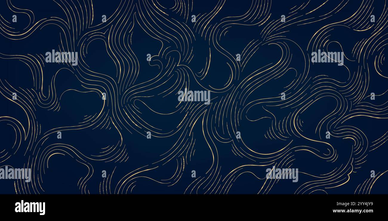 Vector gold line wood texture illustration, organic shape wave pattern ...