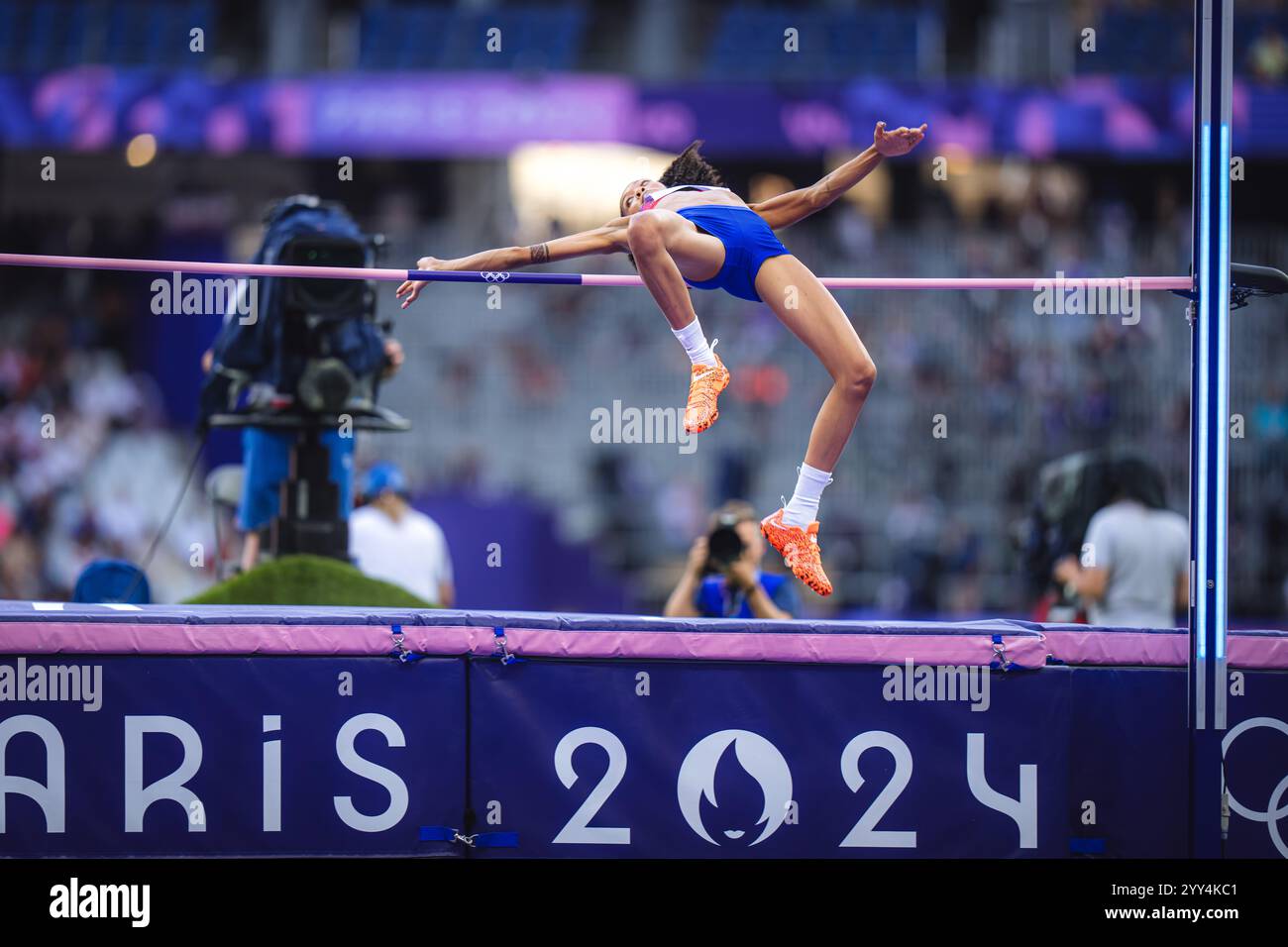 Vashti Cunningham participating in the high jump at the Paris 2024 ...