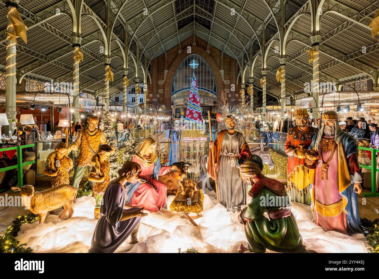 Nativity scene and Christmas tree, Mercado de Colon (Columbus Market ...