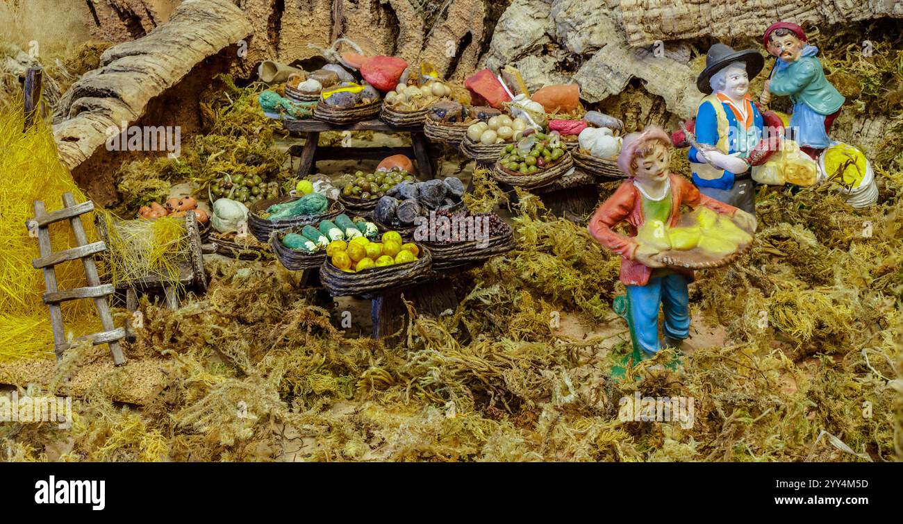 Food market and food vendors in a nativity scene Stock Photo - Alamy